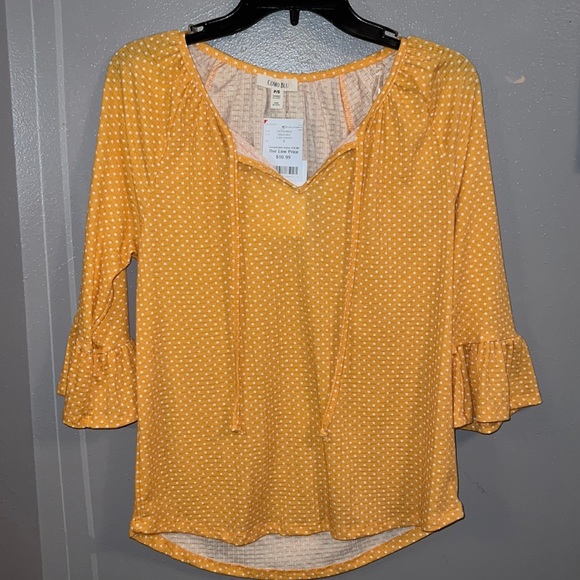 Como Blu | Tops | Como Blu Mustard Yellow Polka Dot Blouse | Poshmark